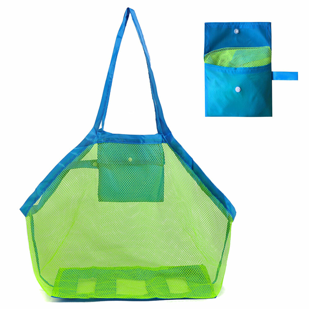 Mesh Beach Bag Foldable Toy Tote Bag для путешествий пляж аквапарк супермаркет, цвет 1/цвет 2/цвет 3 (выбор), материал 210D оксфорд сетка, размер упаковки 16*14*1см, вес упаковки 65г, 1шт Beach Mesh Bag