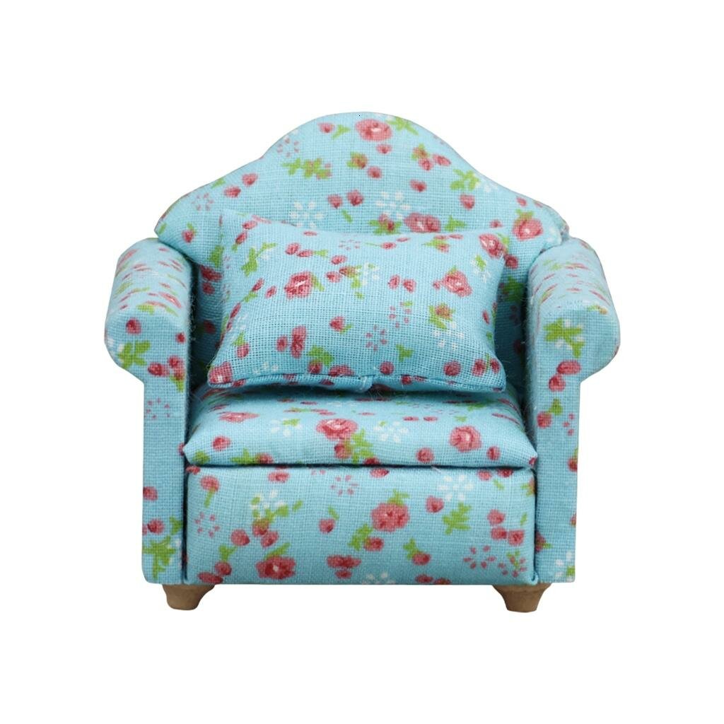 Диван для кукольного домика 1:12, Сине-красный цветок