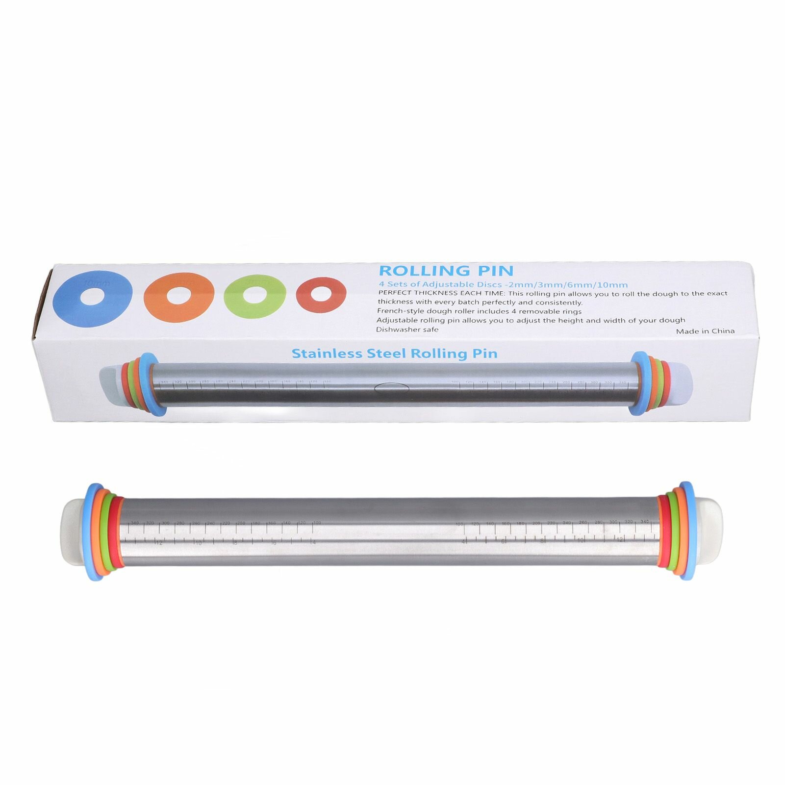 Раздвижная скалка с регулировкой толщины, эргономичная, антипригарная, из нержавеющей стали