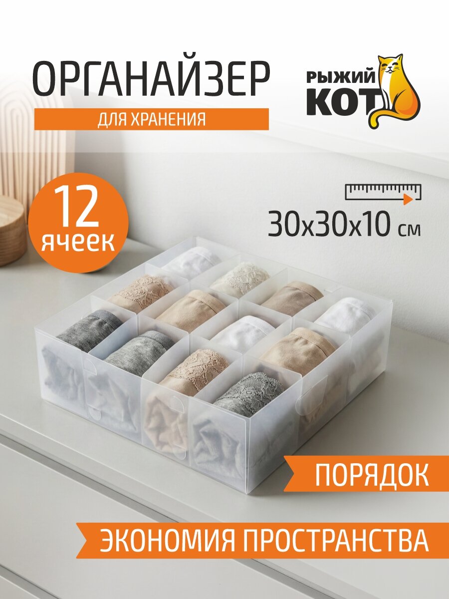 Органайзер для белья с принтом "Рыжий Кот" PSB-02/6-P, 6 ячеек, 30 х 15 х 7 см