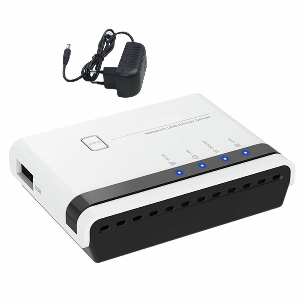Беспроводной сервер печати USB2.0 с LAN/мостом 10/100 Мбит/с и проводным/беспроводным/автономным подключением, ЕС вилка
