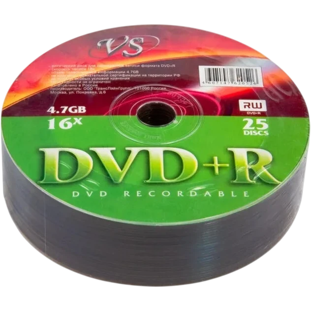 VS (PERFEO) VSDVDPRS2501 Диск DVD+R VS (PERFEO)4.7 Gb, 16x, Shrink (25), (25/600).