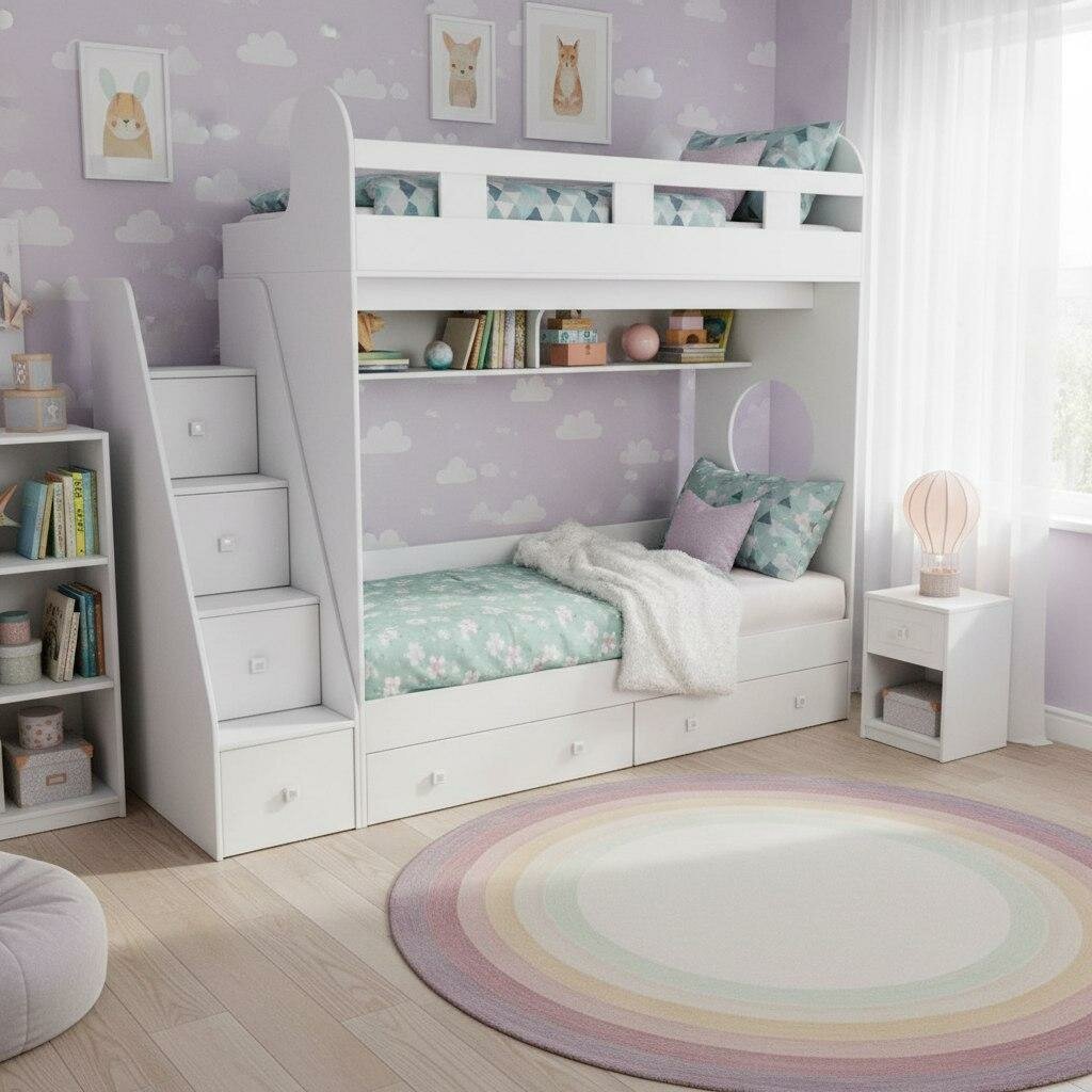 Двухъярусная кровать Юниор-1 (цвет белый) 190х80