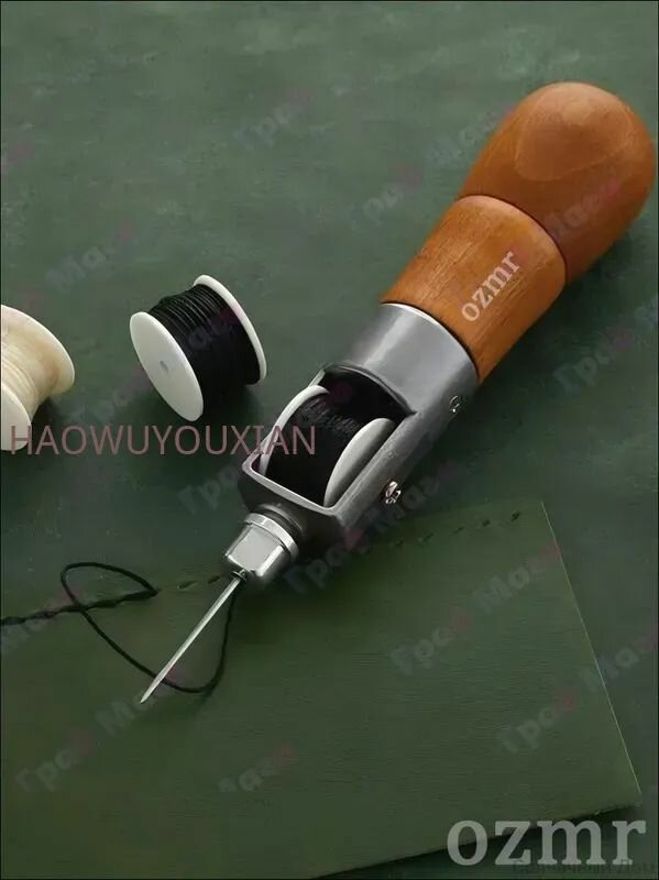 Машинка для шитья по коже, нить вощеная черный цвет, 2 иглы в комплекте