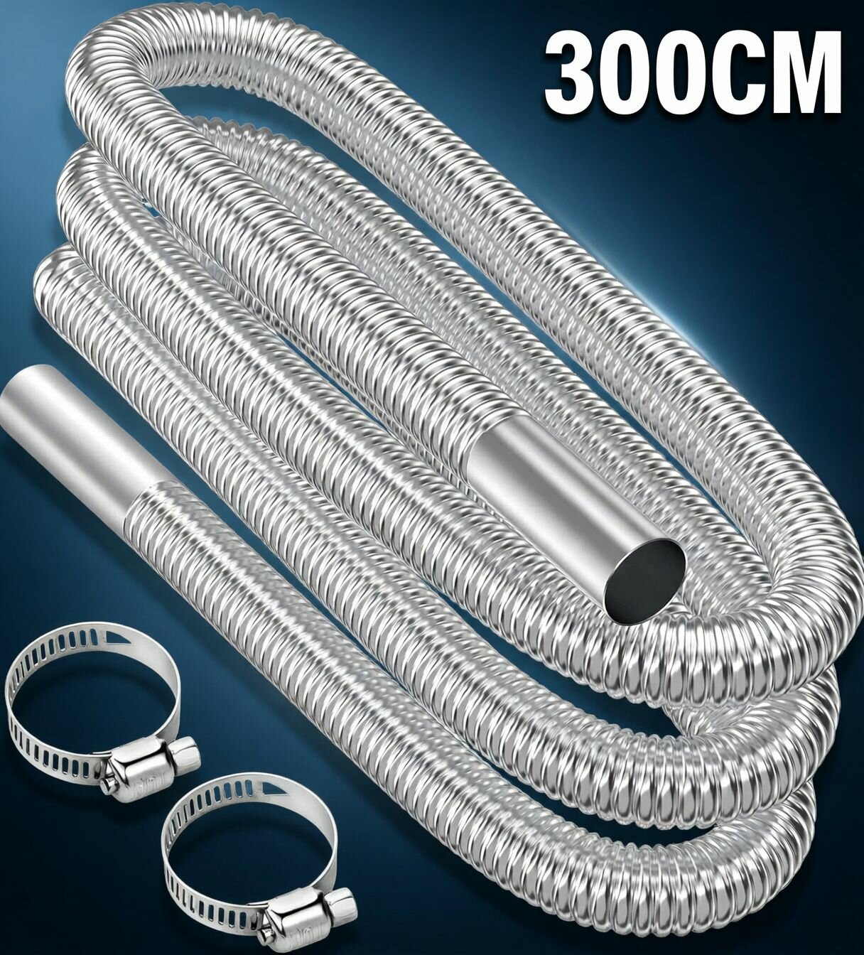 Автомобильный гибкий выхлопной шланг диаметром 25 мм, длиной 300CM+ 2 крепежных кольца - Надежный и функциональный!