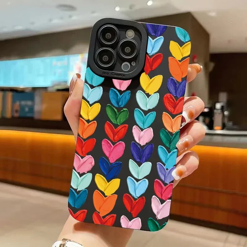 Чехол для iPhone XR, черный, с сердечками