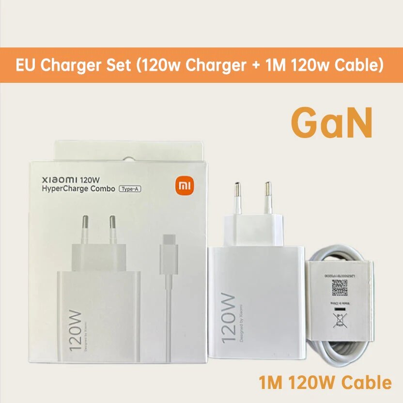 Оригинальное зарядное устройство Xiaomi 120W 100W Hypercharge для быстрой зарядки, EU With 1M Cable