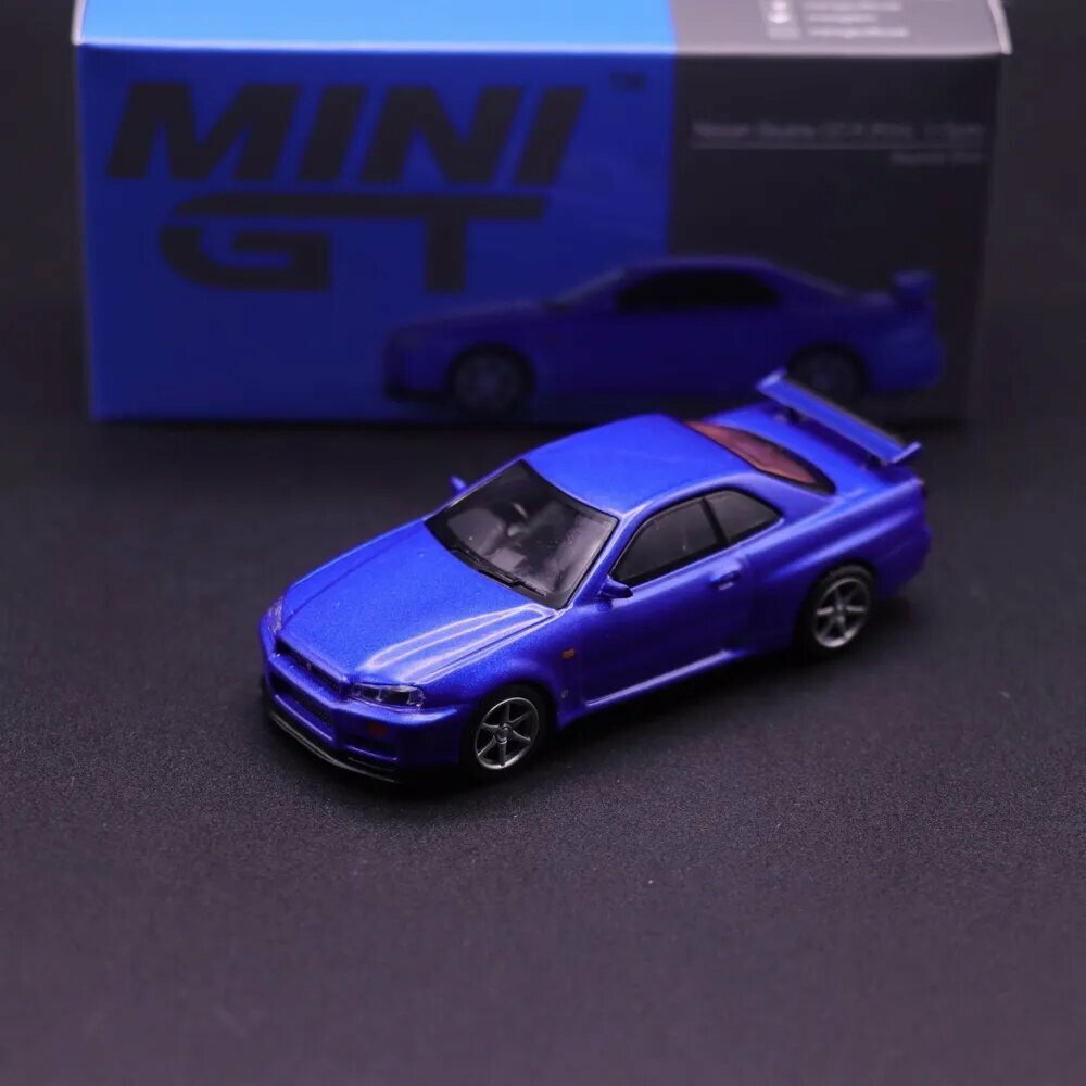 Машинка TSM MINI GT 1/64 #759 Nissan Skyline GT-R (R34) V-Spec Bayside Blue Die-cast Alloy Car Model Collection Display Gift