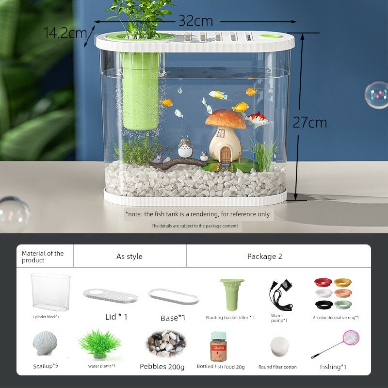Настольный аквариум высокой модели с кислородным фильтром, бело-зеленый цвет, фильтрованный комплект (10-20 л)