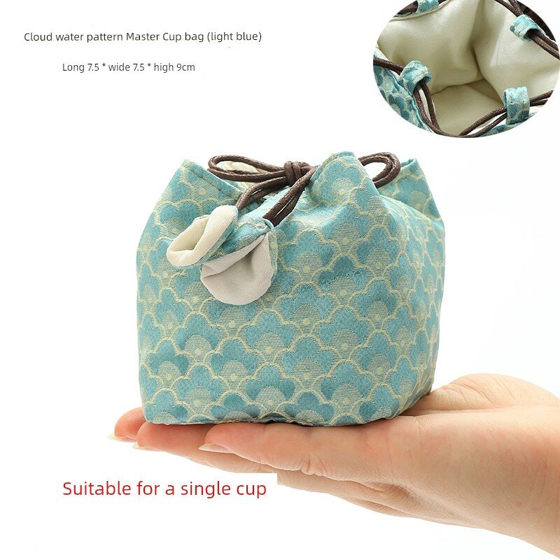 Сумка для чашек с водным узором, светло-голубой цвет, ручная работа из ткани для путешествий и дома