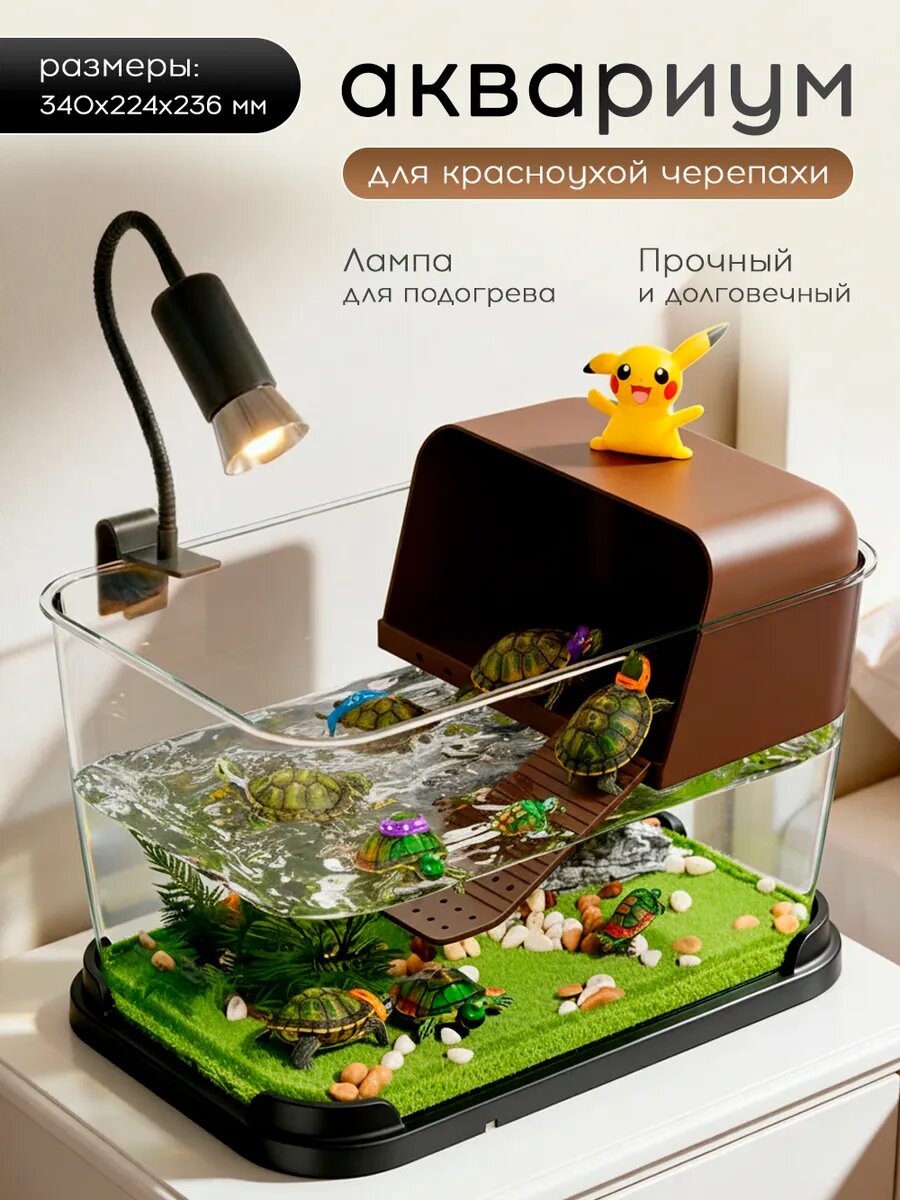 Маленький пластиковый аквариум для красноухой черепахи