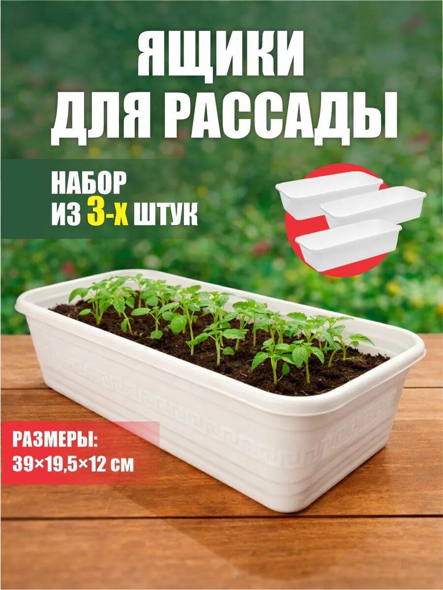 Комплект из 3-х ящиков для рассады для подоконника пластиковый 390*195*120