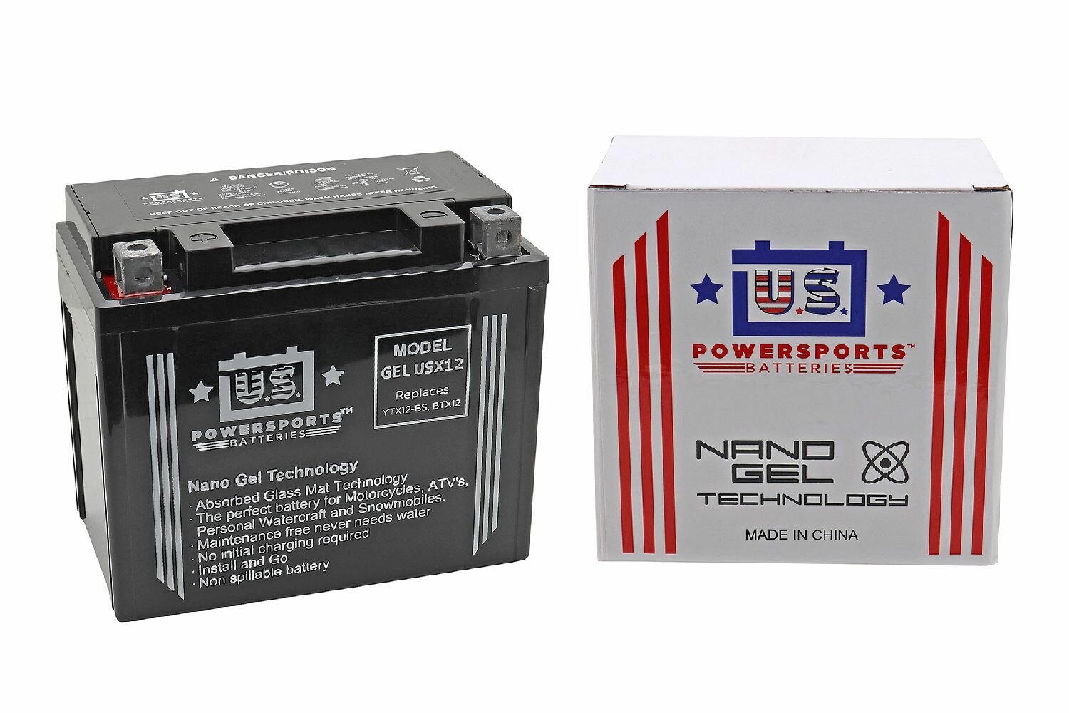 Аккумулятор 12В12Ач POWERSPORT YTX12-BS (1212) NANO GEL (150*86*130)