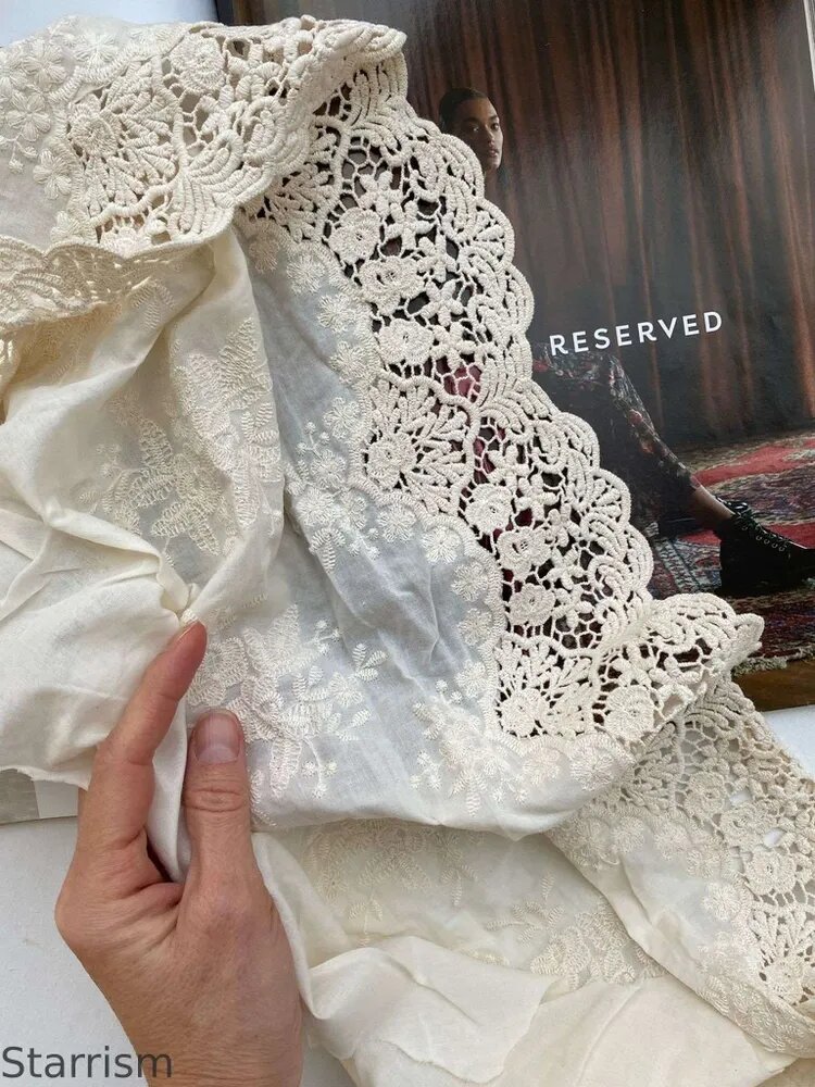 Кружево на батисте, шитье кремовое 36*100 см