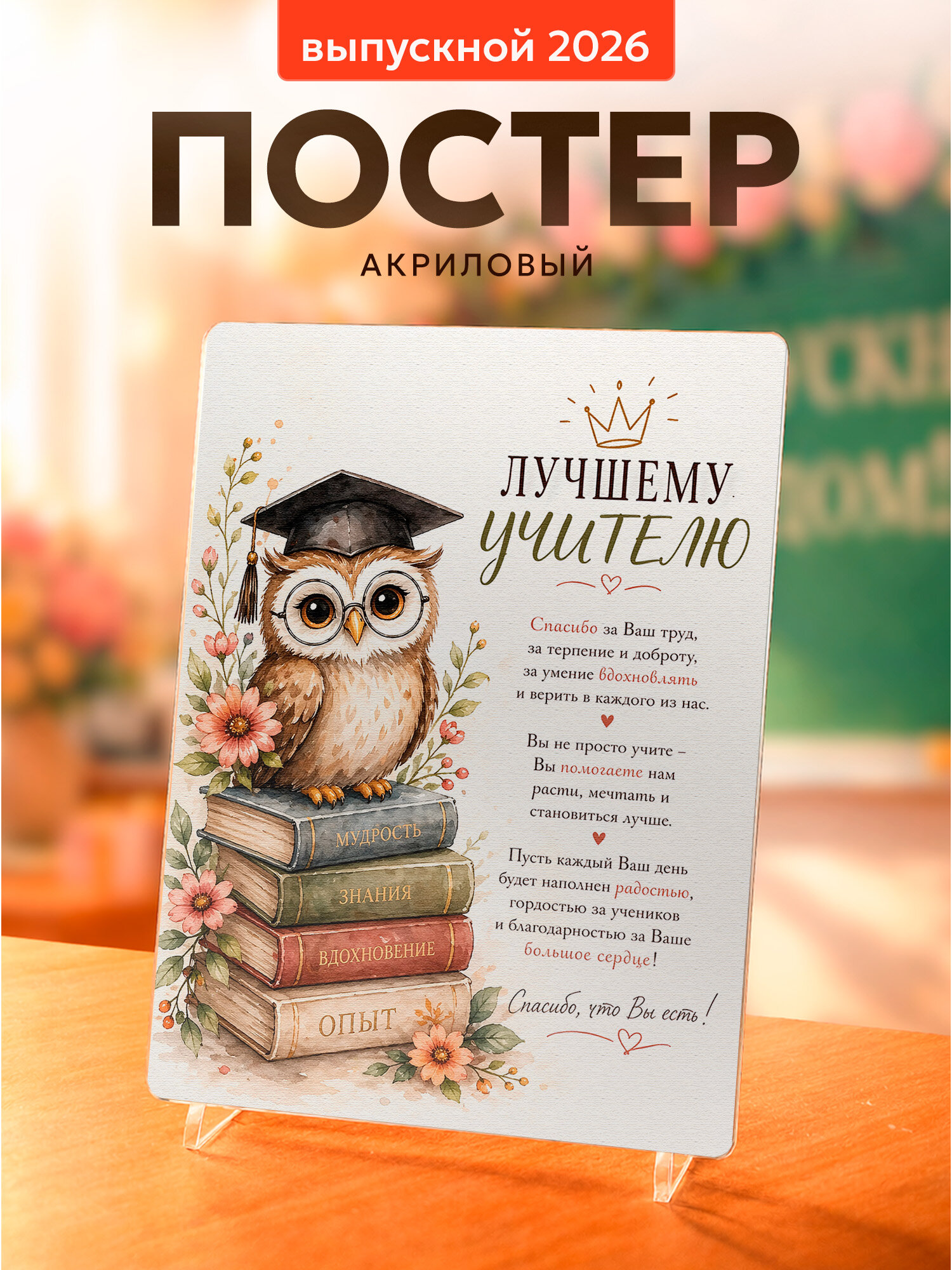 Постер на подставке подарок лучшему учителю сова
