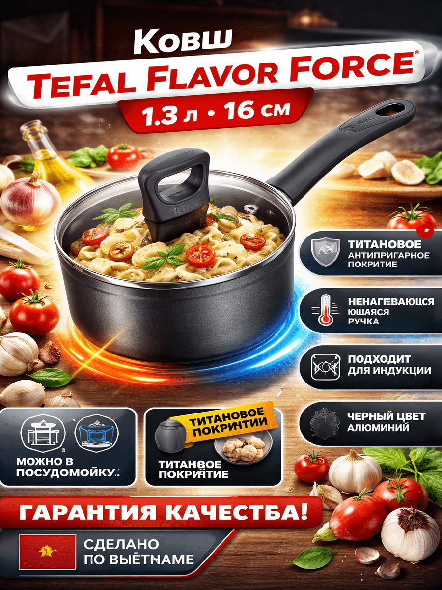 Ковш Tefal Flavor Force с крышкой 1.3л, 16см
