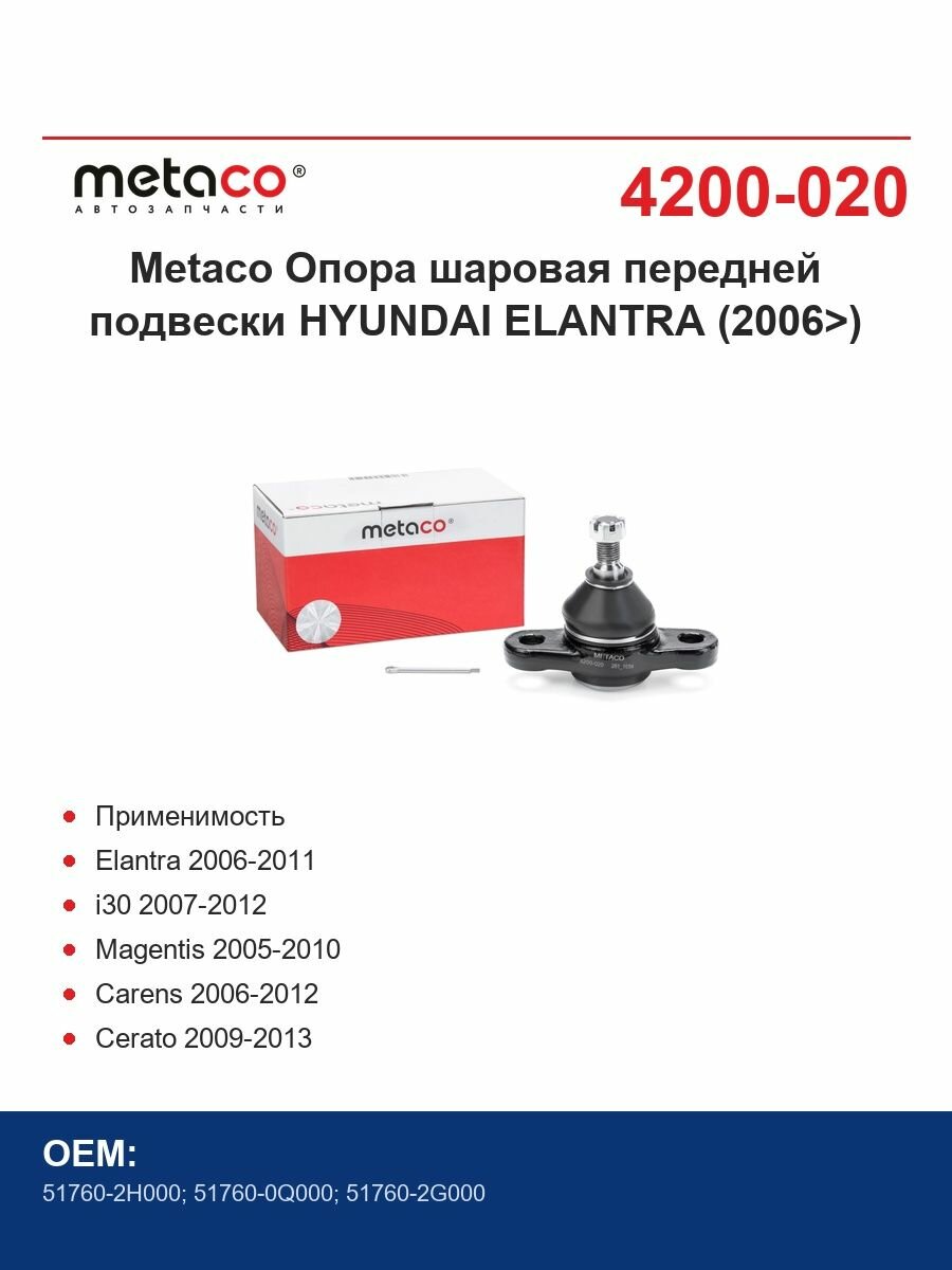 Metaco Опора шаровая передней подвески HYUNDAI ELANTRA (2006>)
