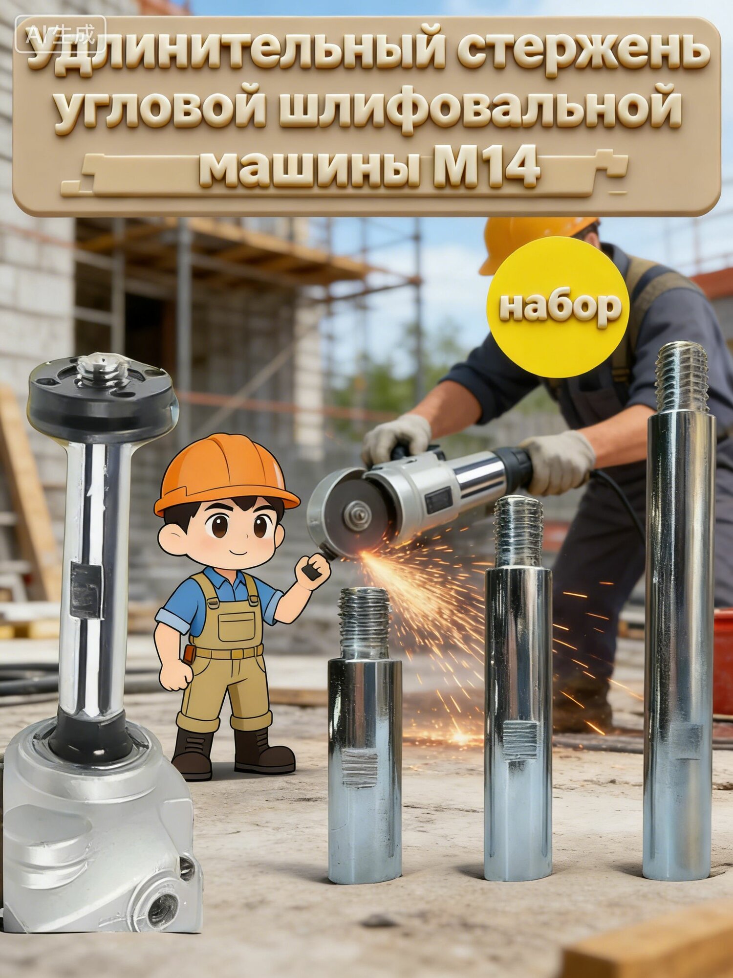 Комплект удлинителей M14 для угловой шлифовальной машины, 3 шт (75 мм, 100 мм, 140 мм), адаптер удлинитель для болгарки, металлический переходник для обработки и полировки