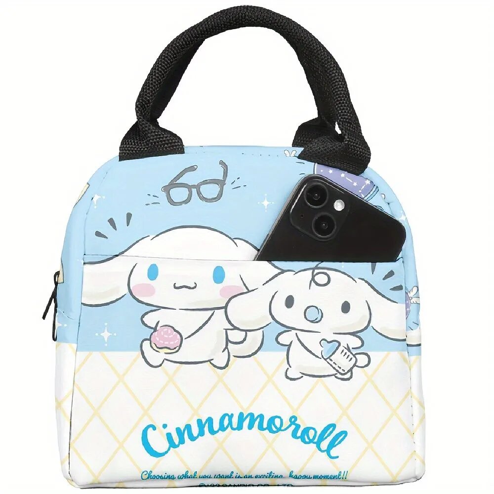 Sanrio Kuromi термосумка для обеда розовый канвас с цветочным узором, застежка-молния на основном отделении и боковой карман, идеально подходит для студентов и офисных работников, сумка для ланча