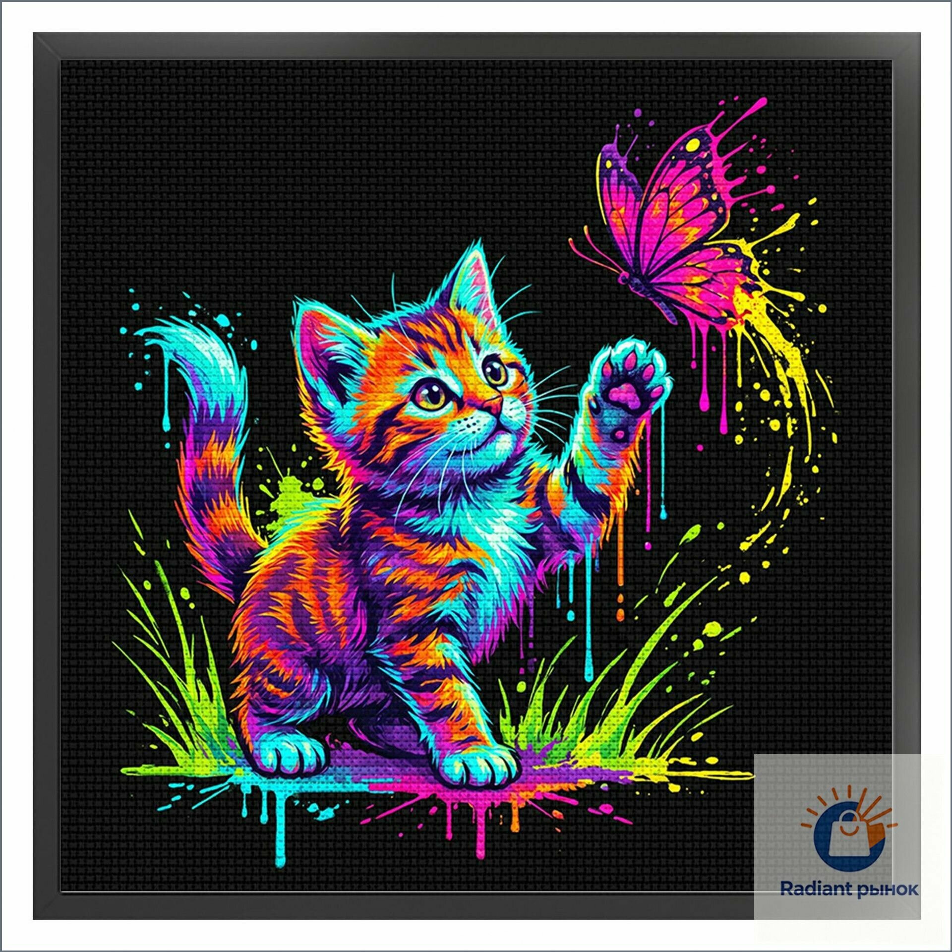 Крестиковый набор Kitten Glow, хлопковая канва 14CT, размер 30 30 см, полная вышивка