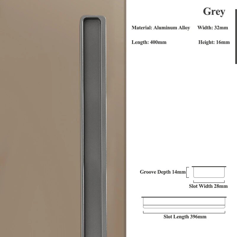 Ручка для шкафа алюминиевая Grey 400mm, 7502