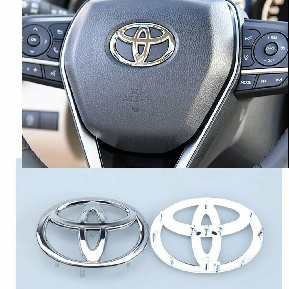 Эмблема ( орнамент, шильдик), на руль для Тойота Toyota 65-45 мм цвет хром