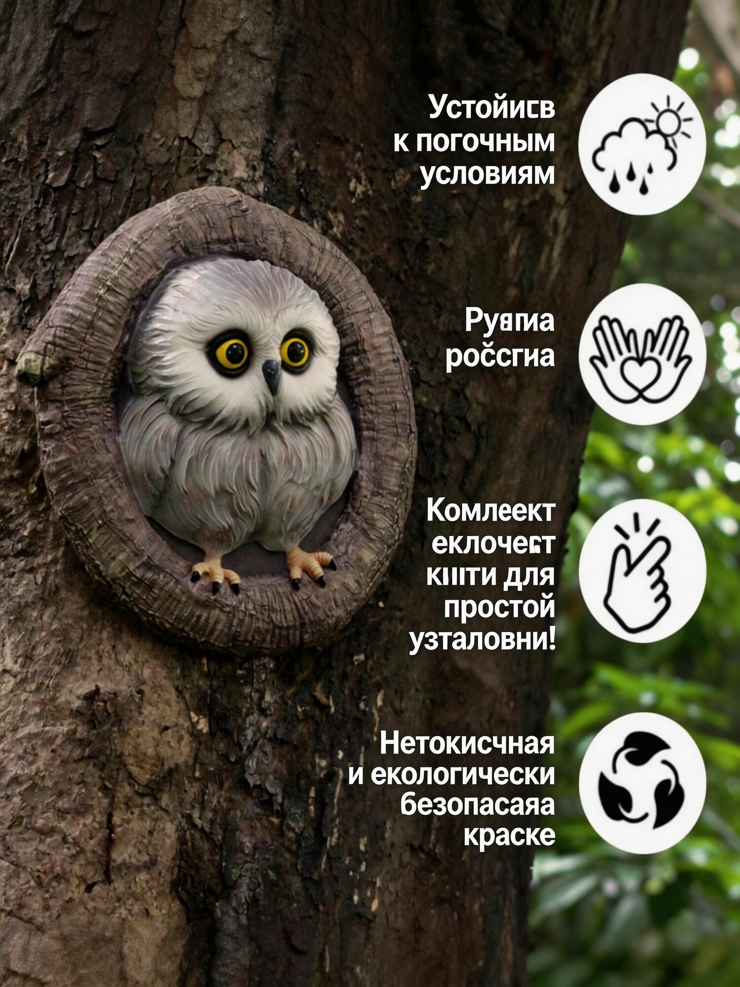 Синяя сова, обнимающая дерево, садовая скульптура для наружного декора