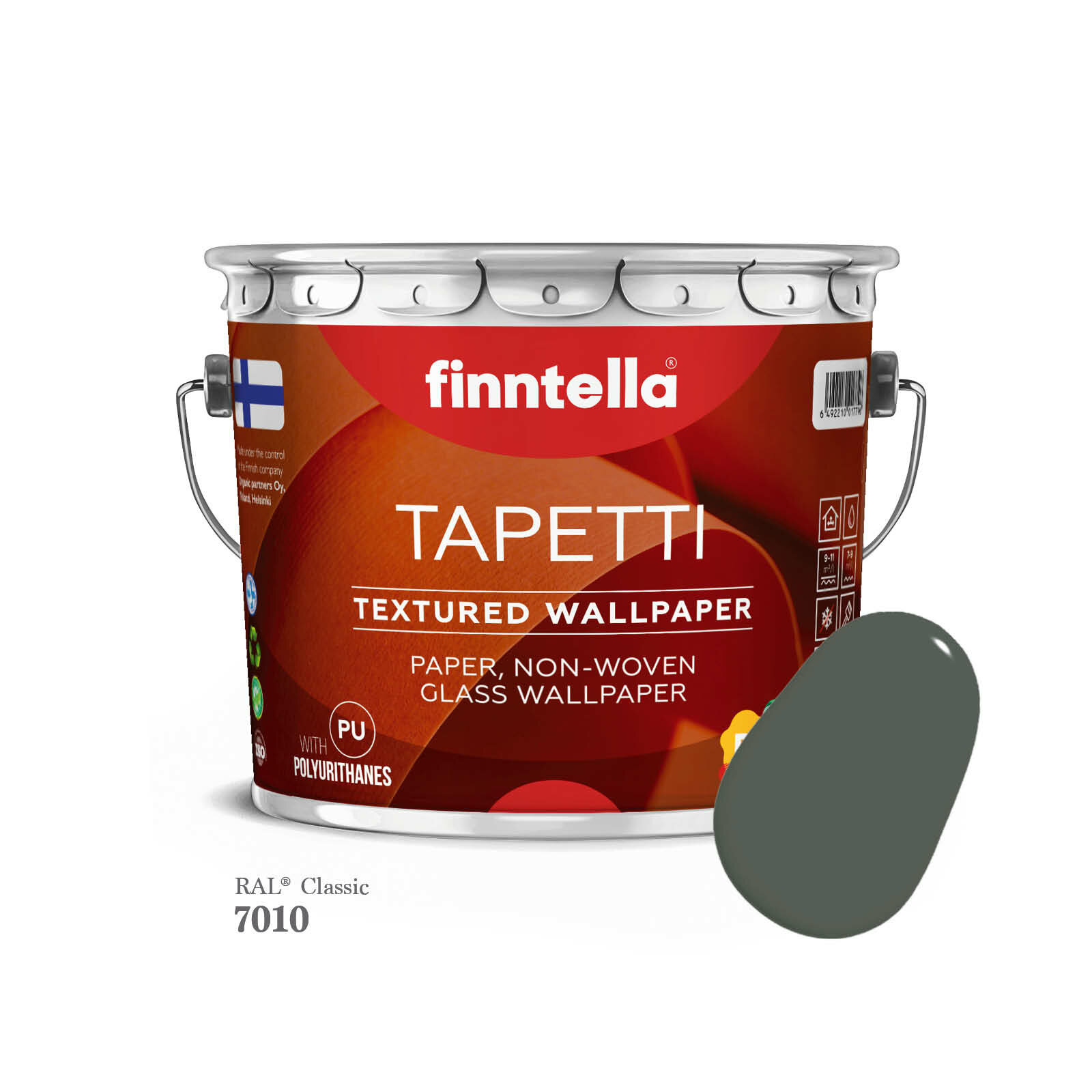 Шелковисто-матовая краска для обоев под окраску TAPETTI SILKKI Matta FINNTELLA, Цвет RAL 7010 Брезентово-серый (Tarpaulin grey), 2,7л