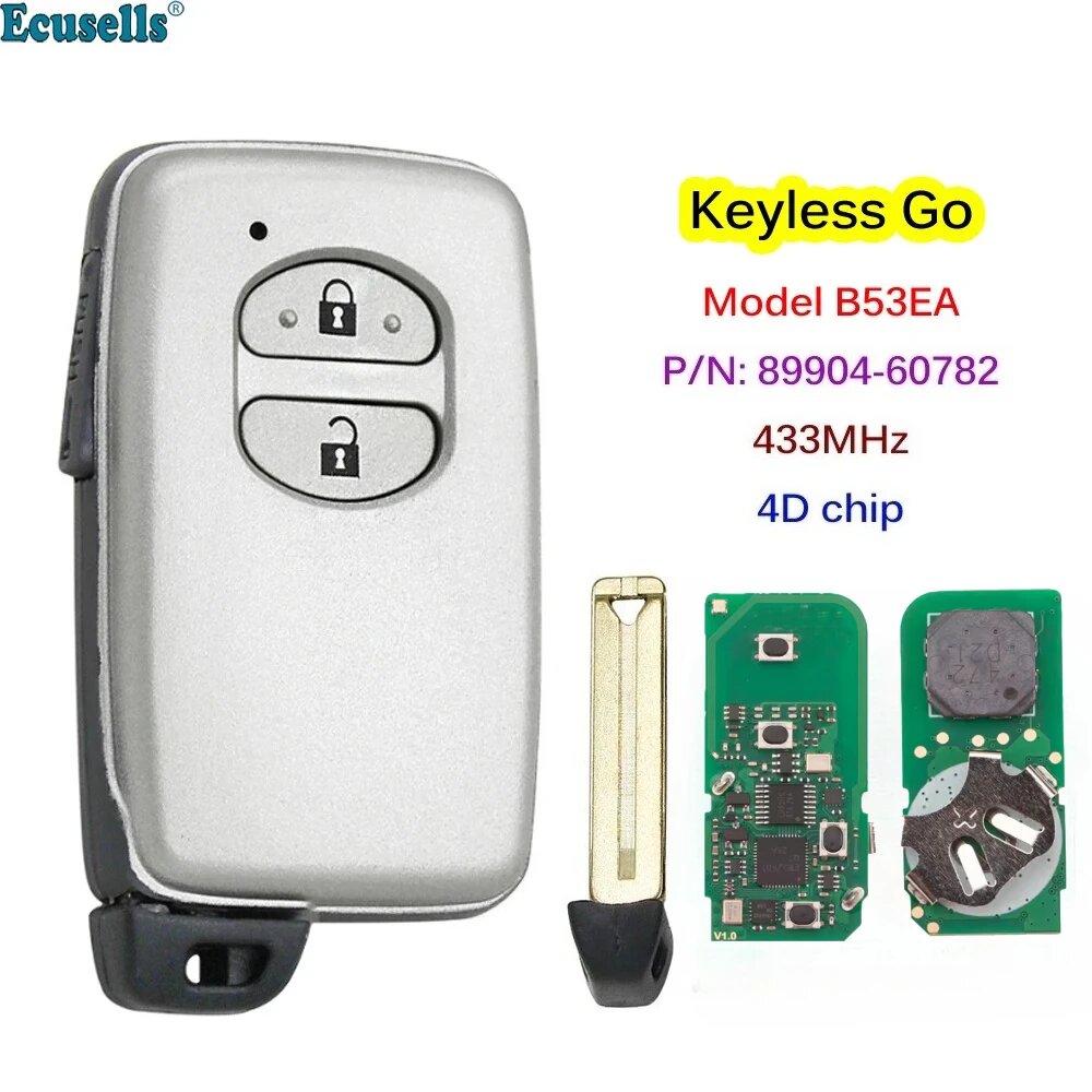 2-кнопочный бесключевой ключ Go Smart Key ASK 433 МГц 4D-67 Чип для Toyota Land Cruiser 2007-2016 B53EA P1 98 P/N: 89904-60782 плата A433