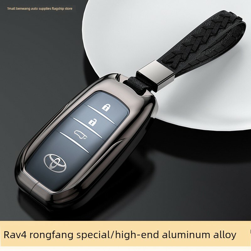 Кожаный браслет-чехол для ключей Toyota RAV4 2024-2026, модель A, цвет Космический серый
