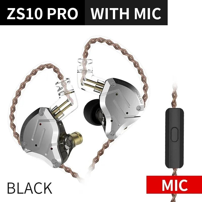 Наушники KZ ZS10 PRO, гибридные наушники-вкладыши 4BA + 1DD, наушники IEM для аудиофилов с басовой музыкой HIFI, Проводная гарнитура для спортивных игр с шумоподавлением,2-контактные съемные мониторы