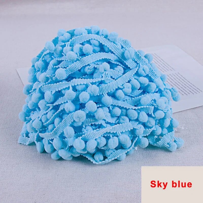 Кружевная тесьма с помпонами 20 ярдов, полиэстер/хлопок 25мм 30 sky blue