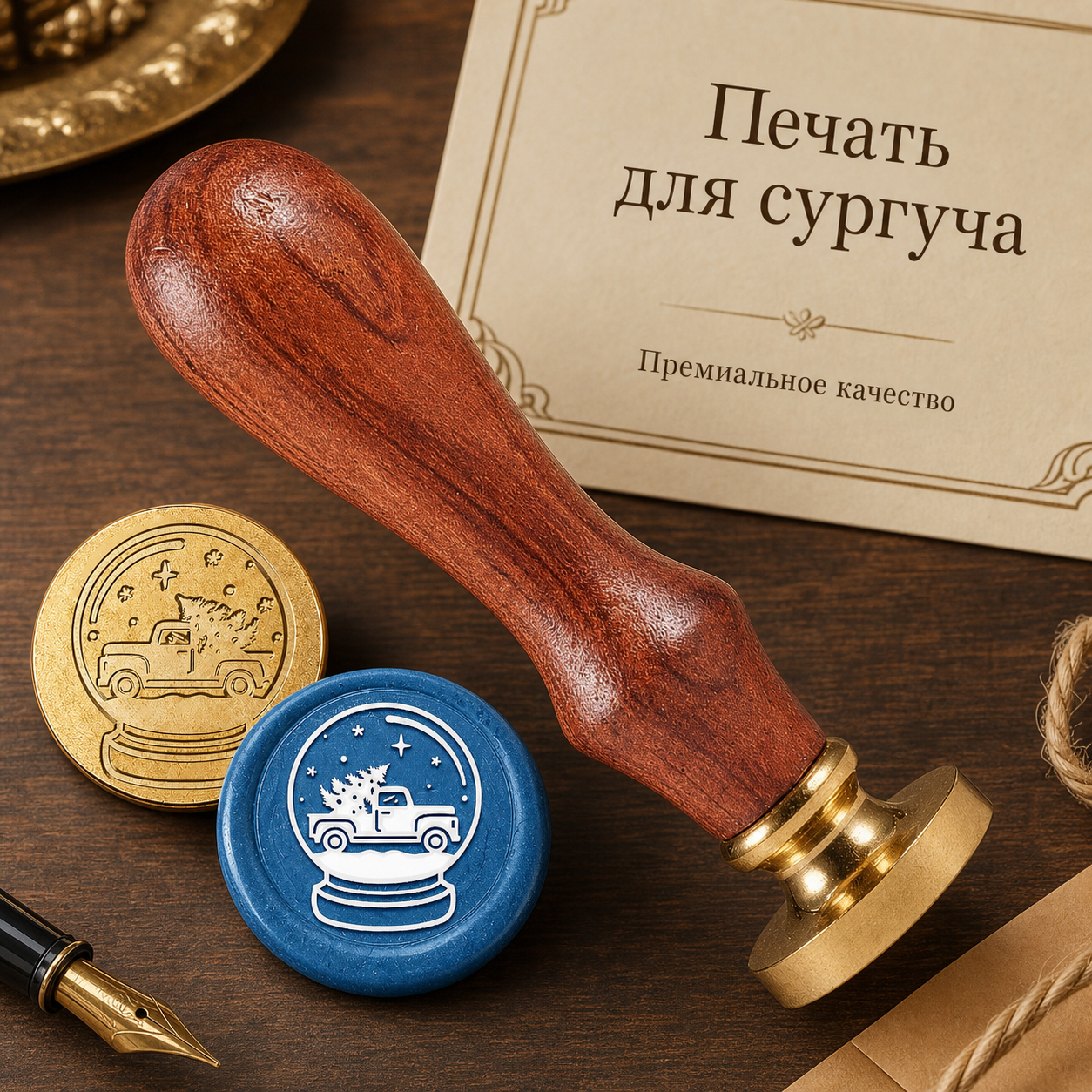Набор из 1 латунного штампа для печати на сургучной печати с деревянной ручкой для конвертов и приглашений