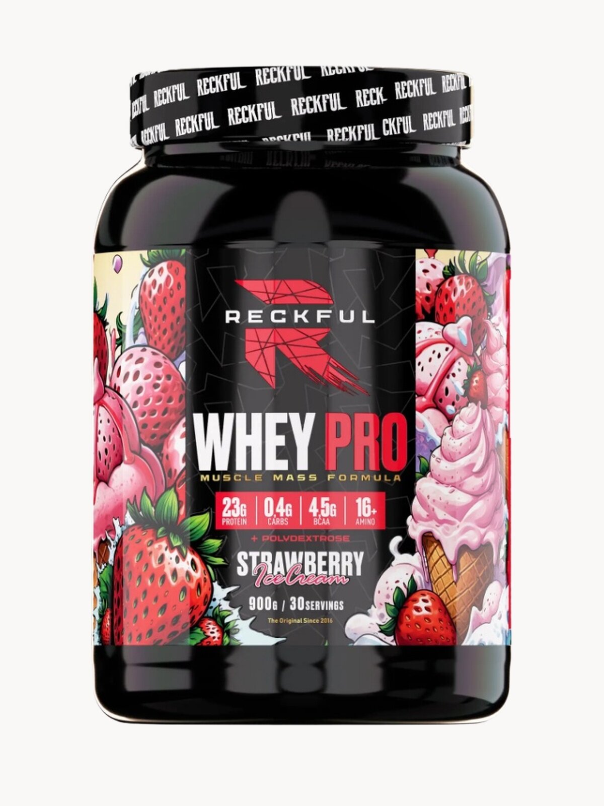 Сывороточный протеин без сахара Reckful Whey Pro Protein 900 гр со вкусом клубники