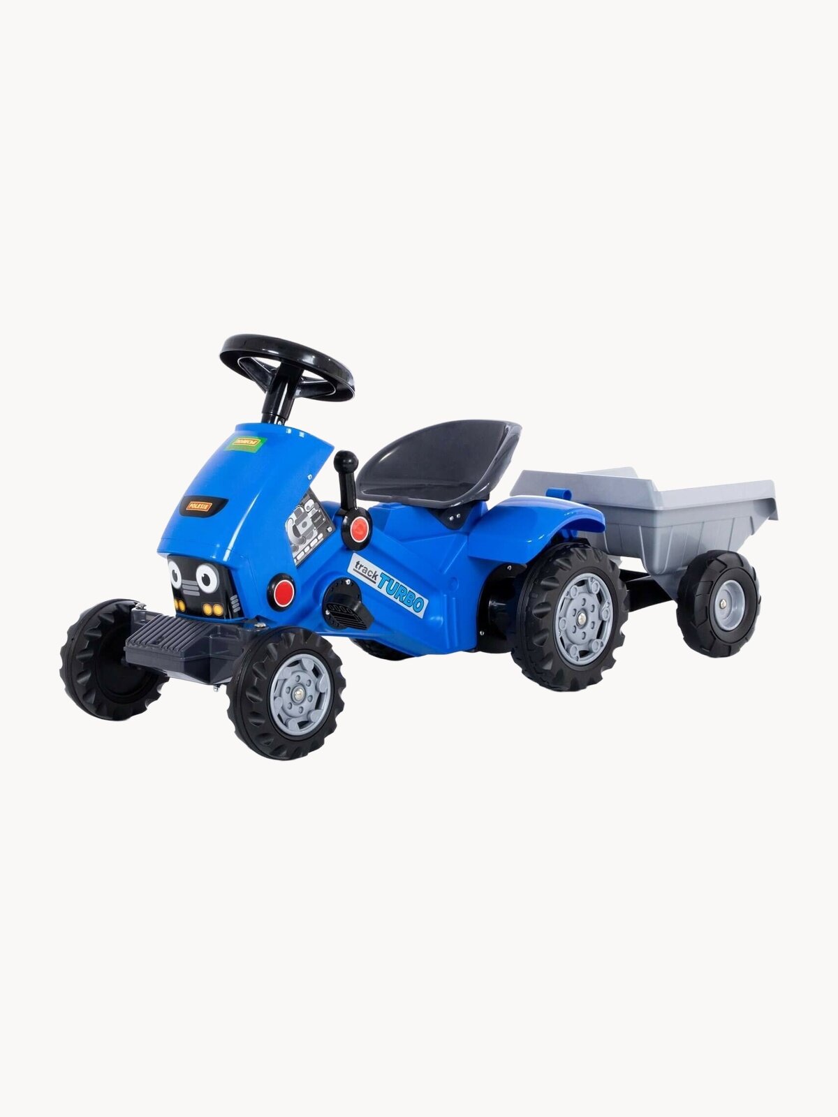 Каталка-трактор Полесье Turbo-2, с педалями, синяя, с полуприцепом