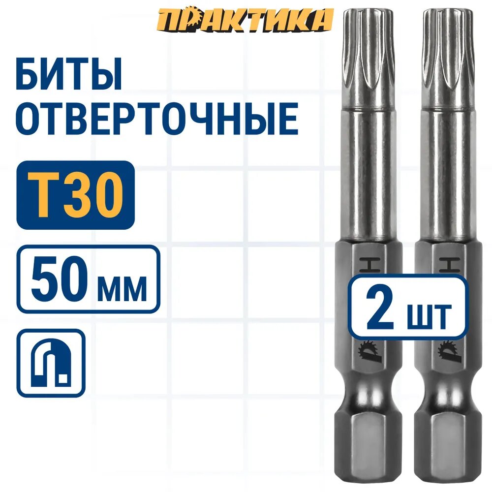 Биты для шуруповертов / бита отверточная ПРАКТИКА "Профи" Torx Tamper-30 х 50мм (2шт)