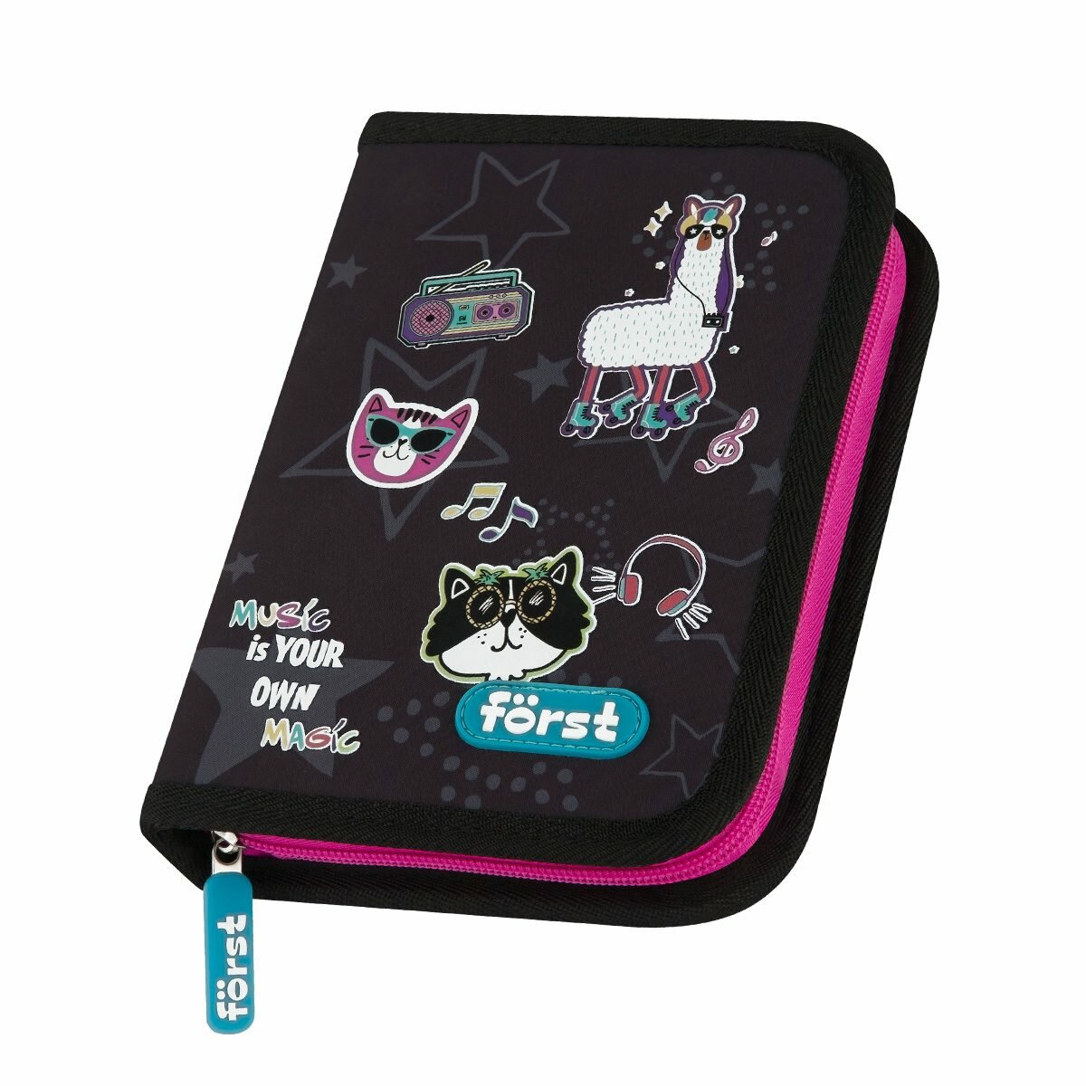 Пенал школьный 1 отделение Forst "Disco Lama", 200х140x40мм, дополнительная откидная секция, полиэстер (FT-PK-112509)