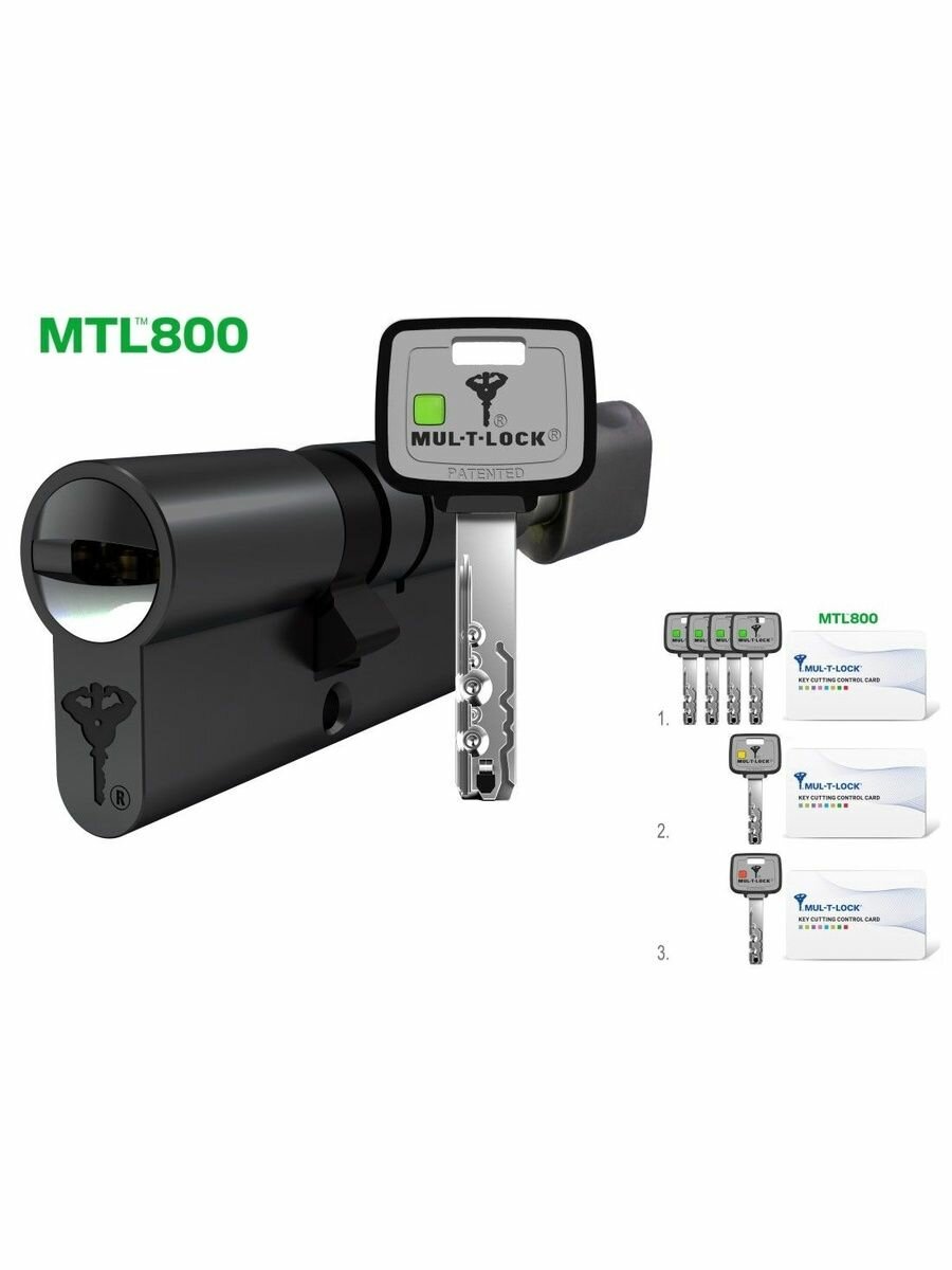 Цилиндр дверной Mul-T-Lock MTL800 BLACK EDITION (110мм 40*70) ключ-вертушка, черный