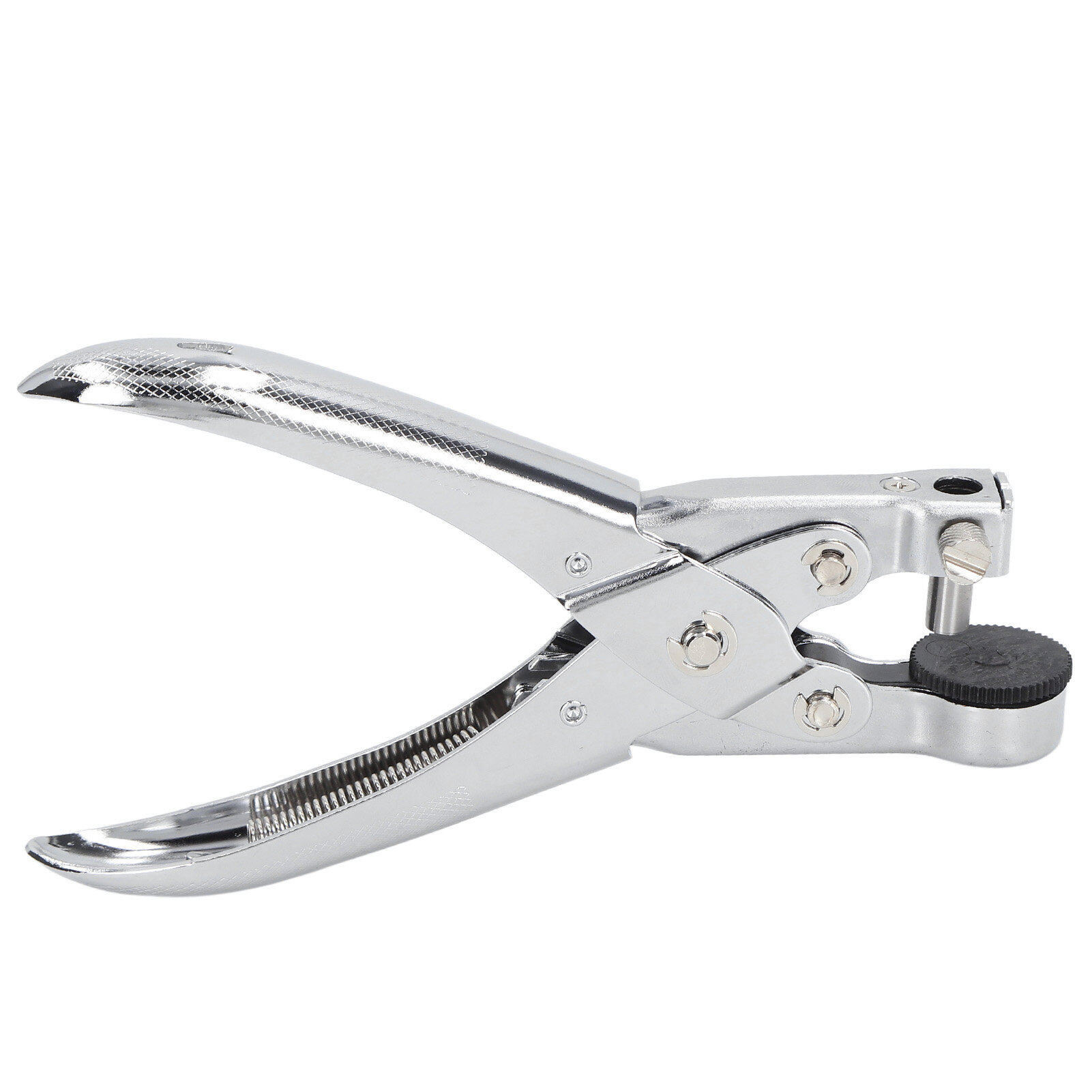 Однодырочныйдыроколизхромированногометалла, диаметр0,28дюйма, экономитусилия, обладаетвысокойтвердостью, подходитдляпластиковыхпакетовикоробок.