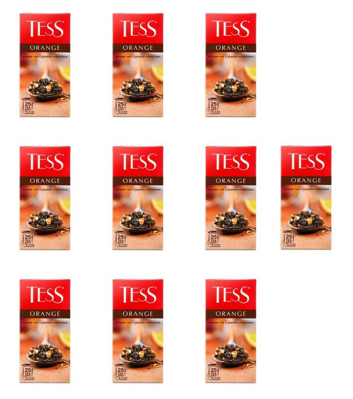 Tess Чай в пакетиках Orange черный, 25 пакетиков в упаковке, 10 упаковок в коробке