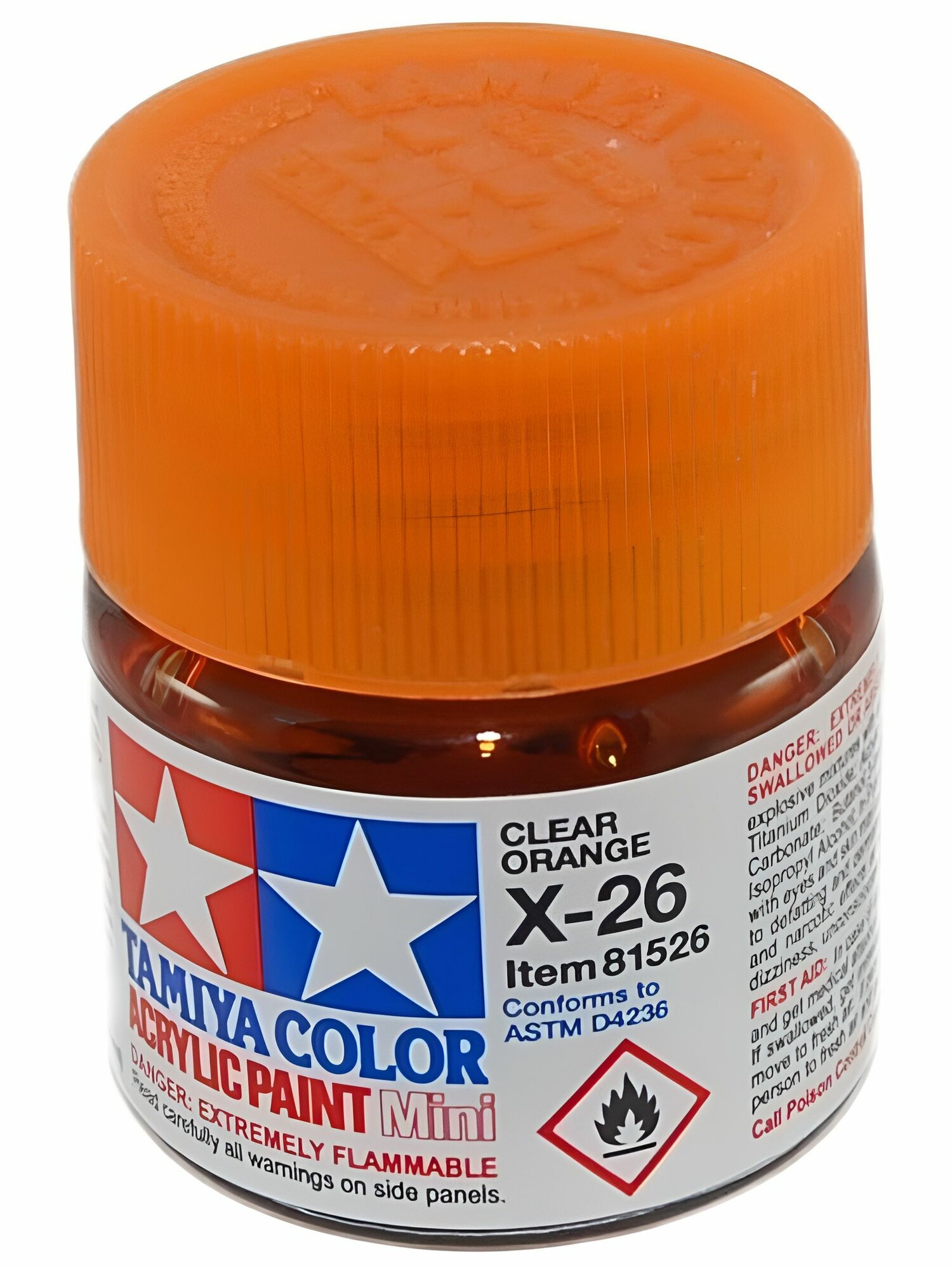 X-26 Clear Orange (Полупрозрачный оранжевый) акриловая краска, 10 мл.