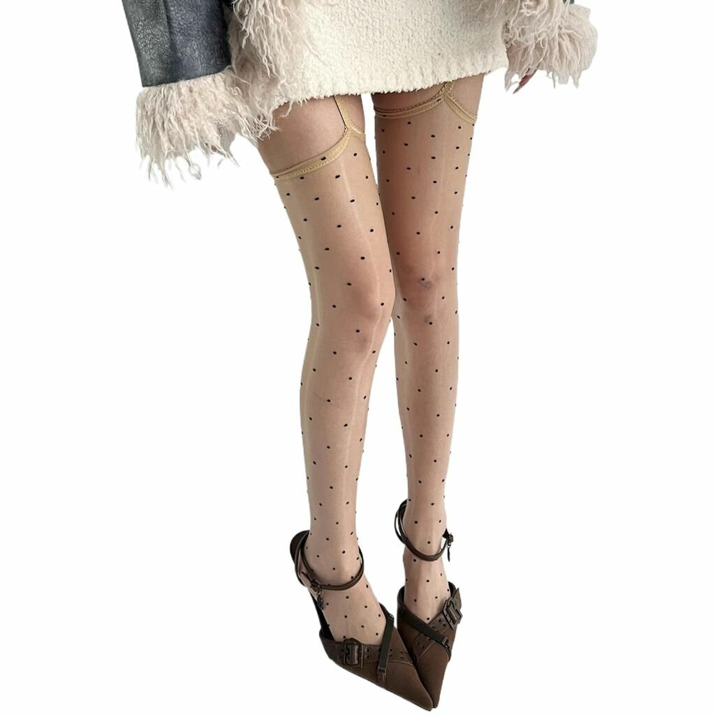 Блестящие чулки в горошек на бретельках Aurora, Сексуальные колготки для горячих девушек-кофе