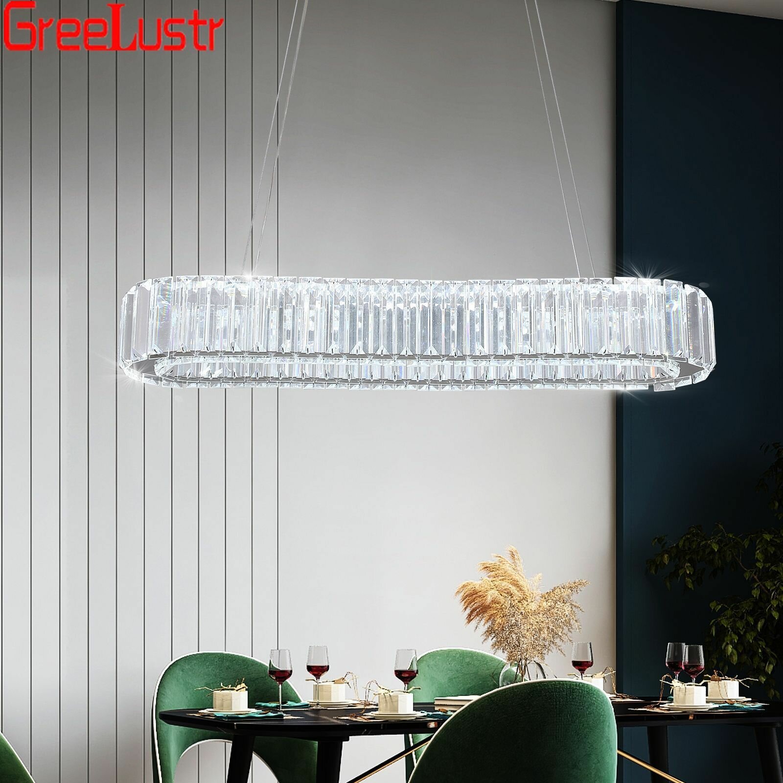 Хрустальная овальная люстра Белый свет 6500K