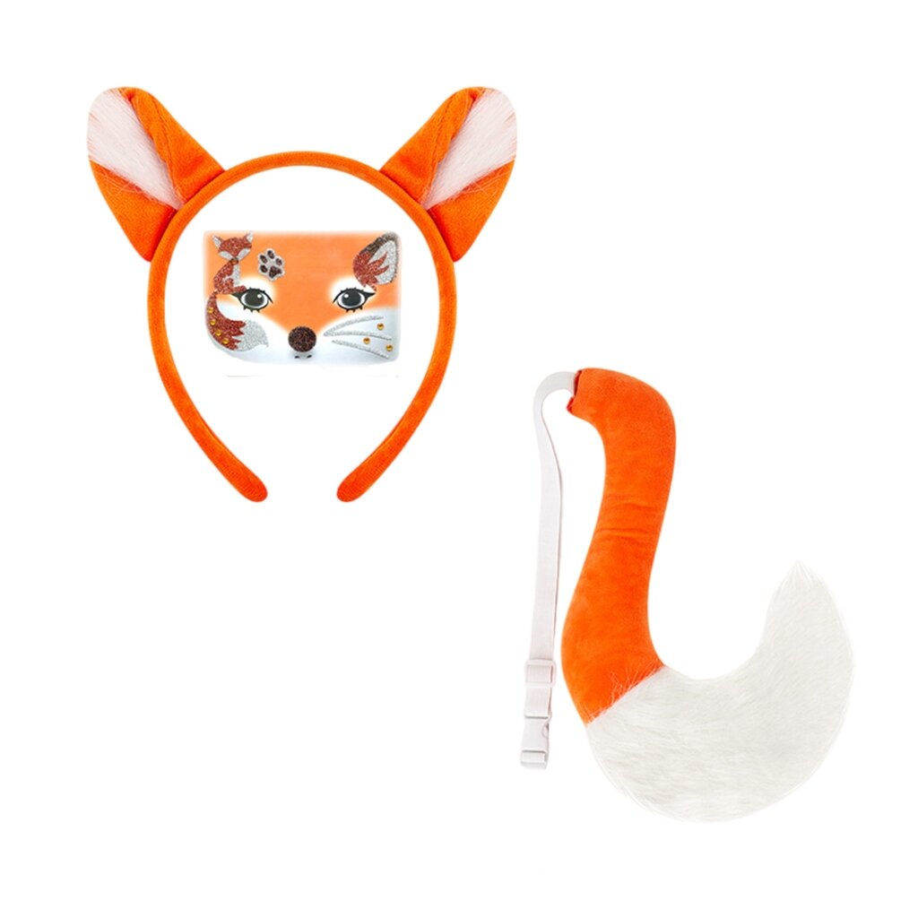Ободок для волос С Лисьими Ушками, Аксессуары Для Волос, Хвостовой Набор-Белые Волосы, Оранжевые Лисьи Ушки, Большой Хвост, Наклейка Для Лица