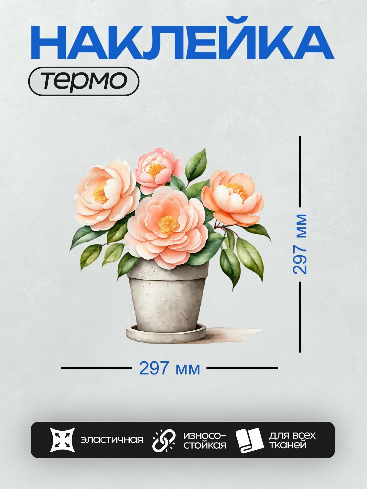 Термонаклейка PrintyFull на одежду DTF / Букет розовых пионов