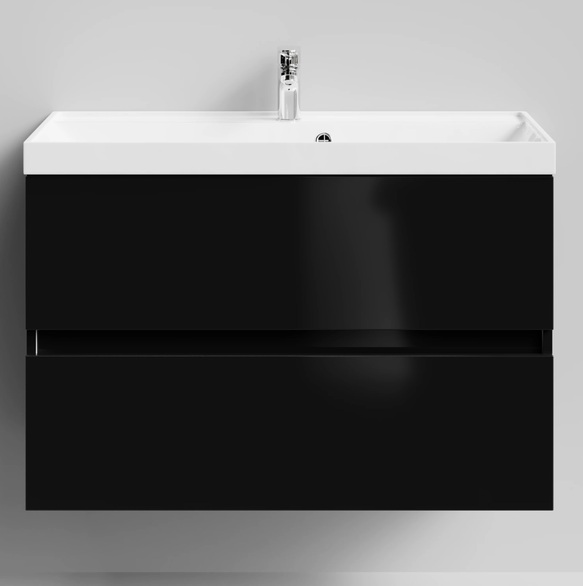 Тумба с раковиной Бест 90 подвесной, черный глянец