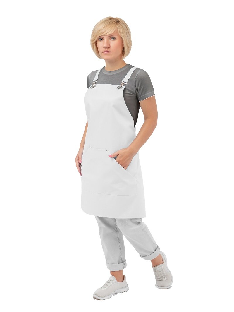 Фартук DECORATOR рабочий с грудкой "Бали", текстиль с водоотталкивающей пропиткой, 75х70 см, белый