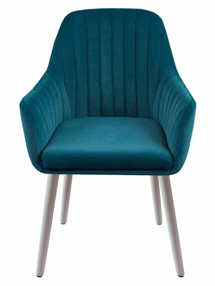 Стул кресло Моби для кухни мягкий велюр, Цвет Аквамарин, Белые ножки