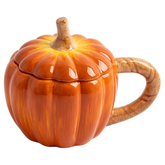 Кружка Anna Lafarg Bright pumpkin Тыква 450 мл, с крышкой, керамика, оранжево-зеленый (ANLAF-FDWS-031224-5)