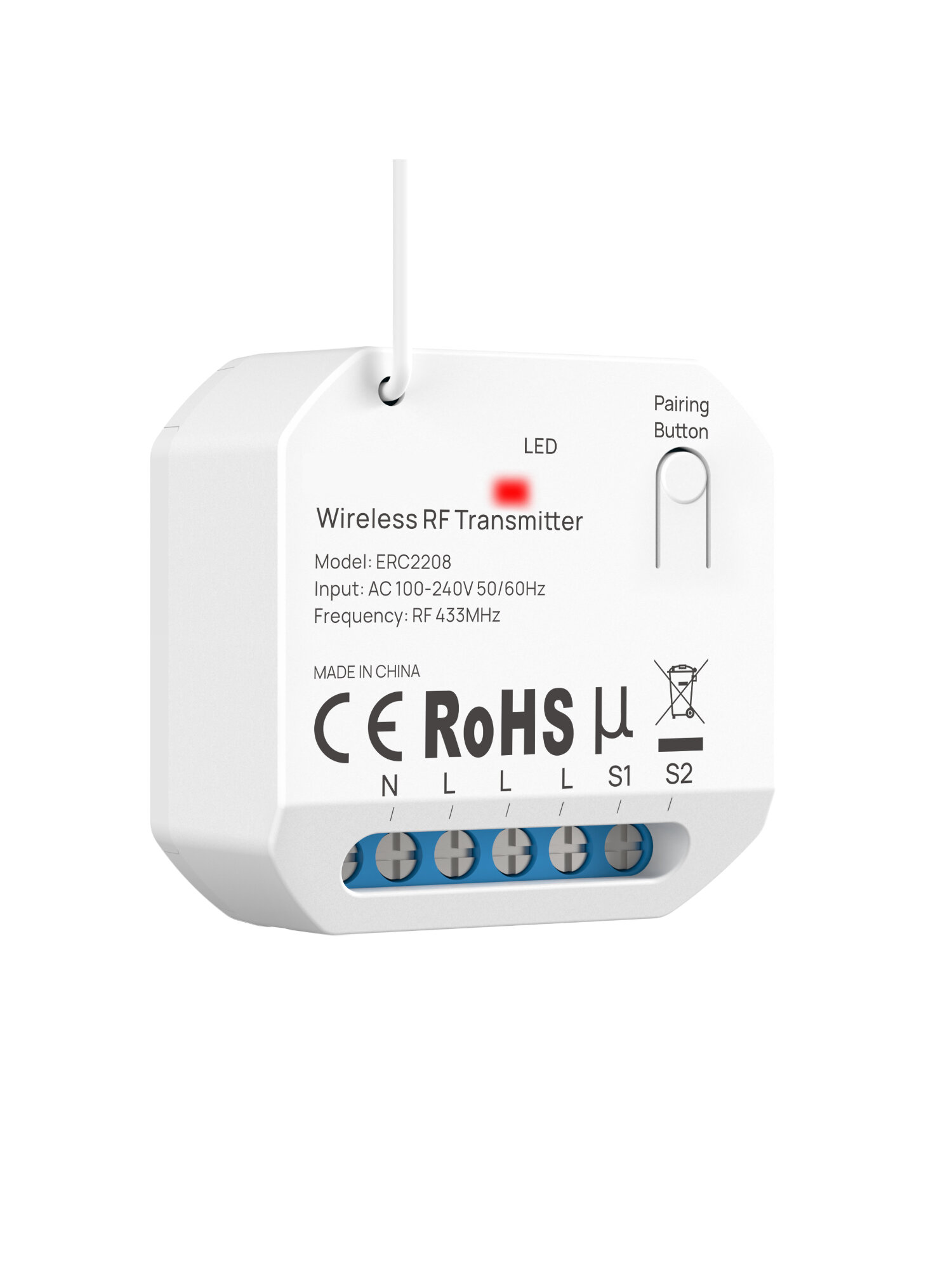 Передатчик радиосигнала (трансмиттер) BOX ERC2208 (RF433, 2 канала)